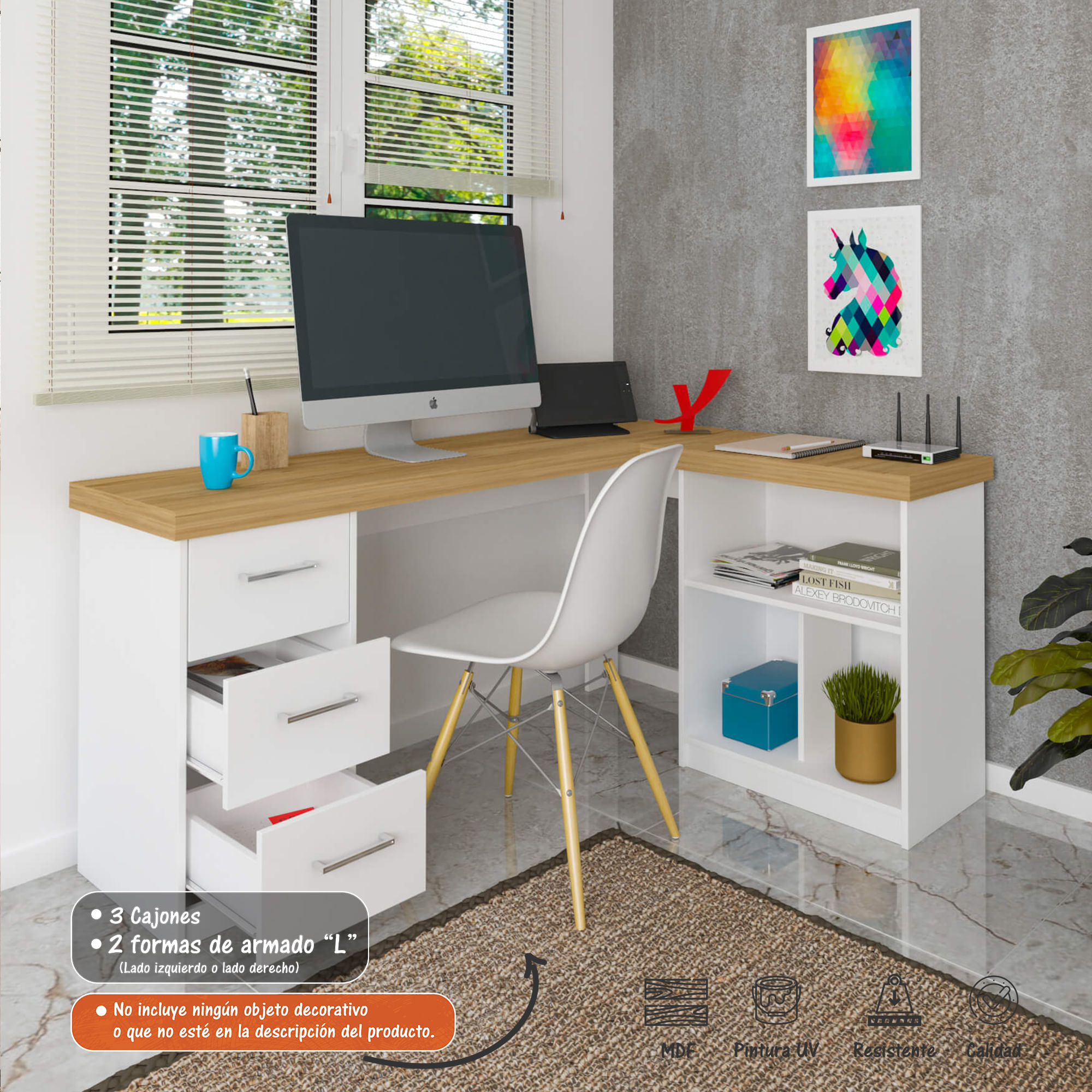 Escritorio Mesa de Computador Bertolini Color Blanco con Pino ...