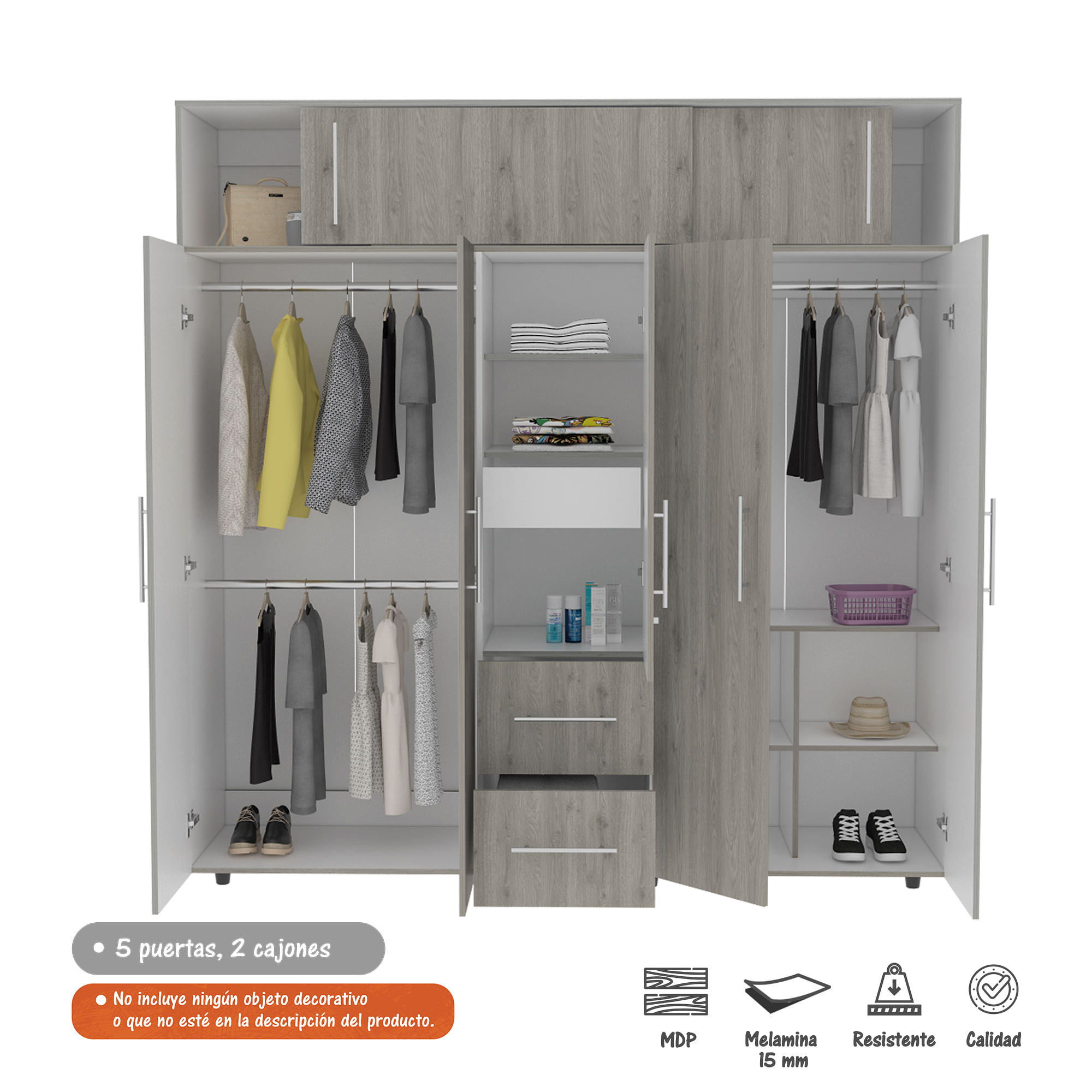 Closet Tulum 204 X 200 X 50 Color Ceniza y Blanco - Bertolini Colombia