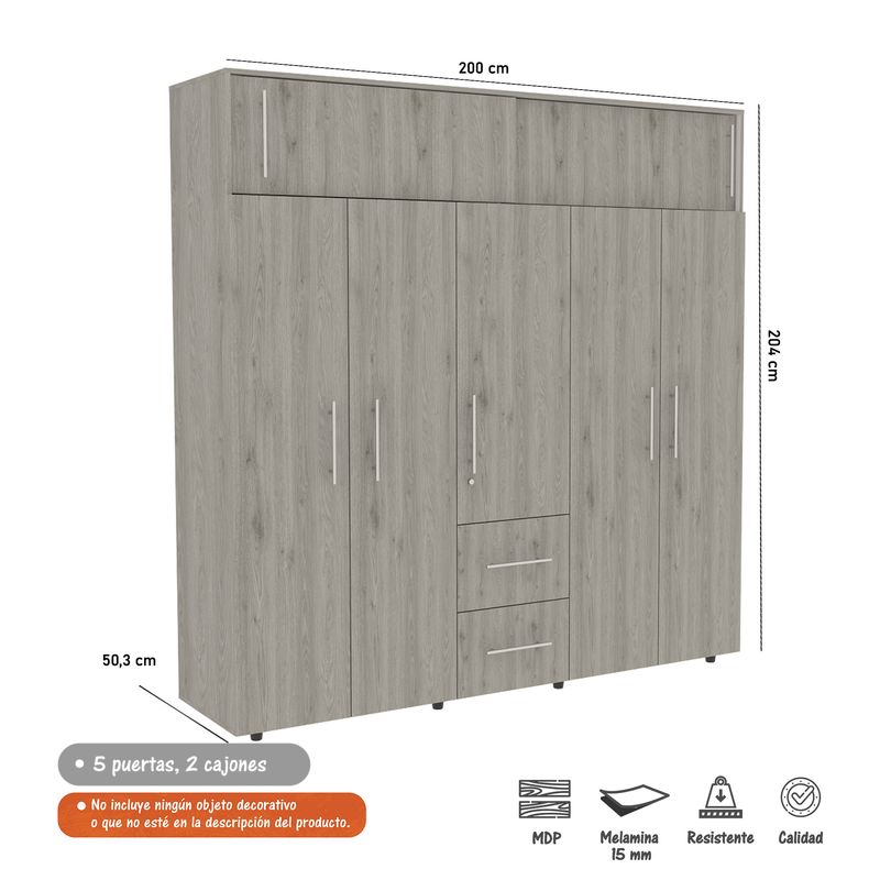 Closet Tulum 204 X 200 X 50 Color Ceniza y Blanco - Bertolini Colombia