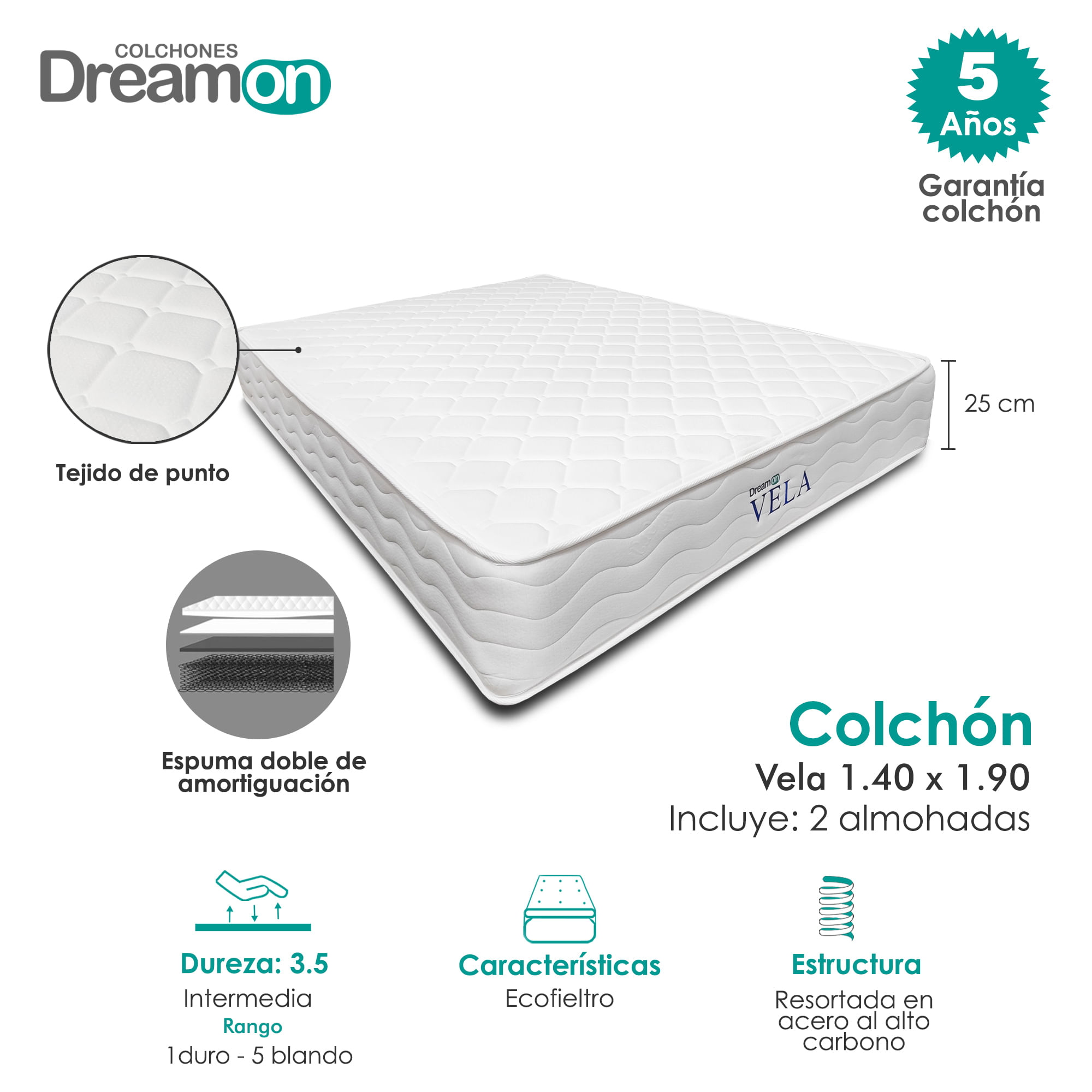 Colchon DreamOn Verona 140 x 190 cm Dureza Intermedia - Bertolini Colombia