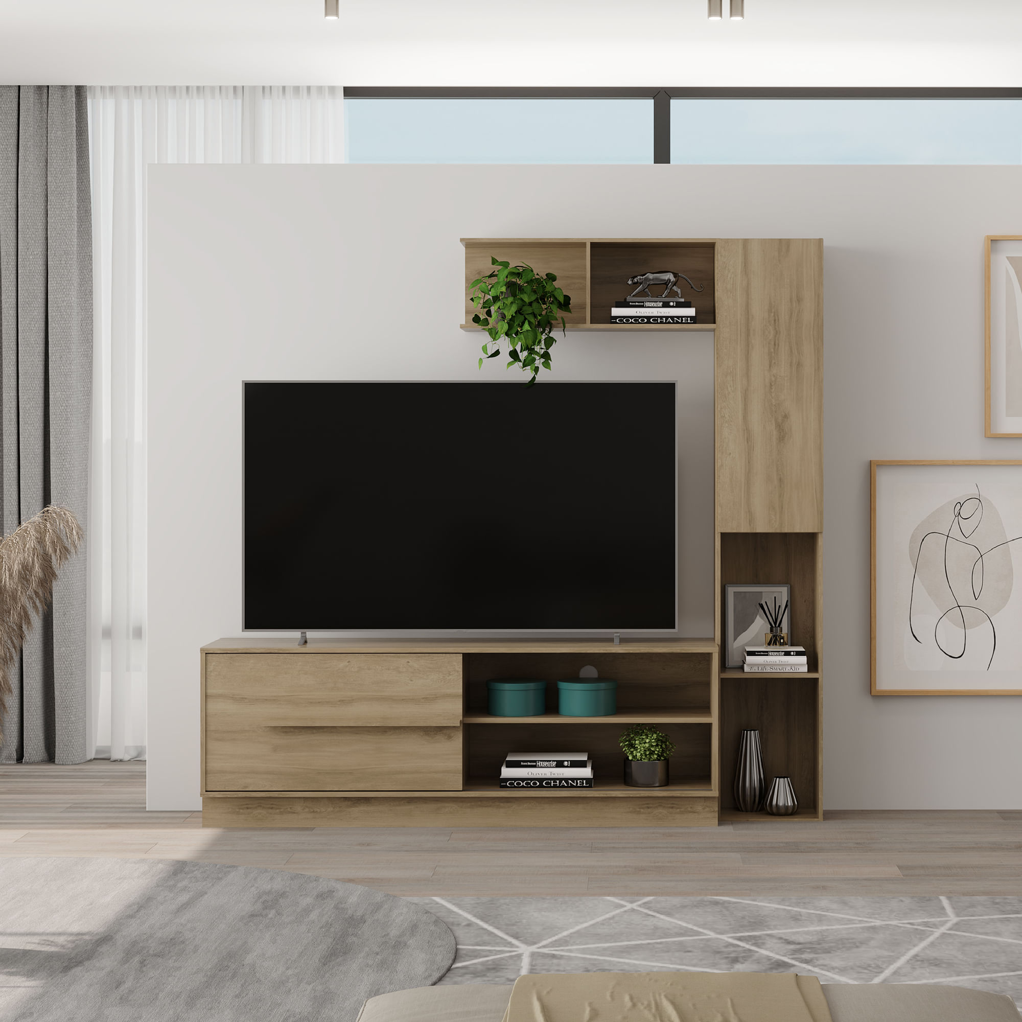 Mueble para TV 60" con repisa y biblioteca en MDP una puerta ...