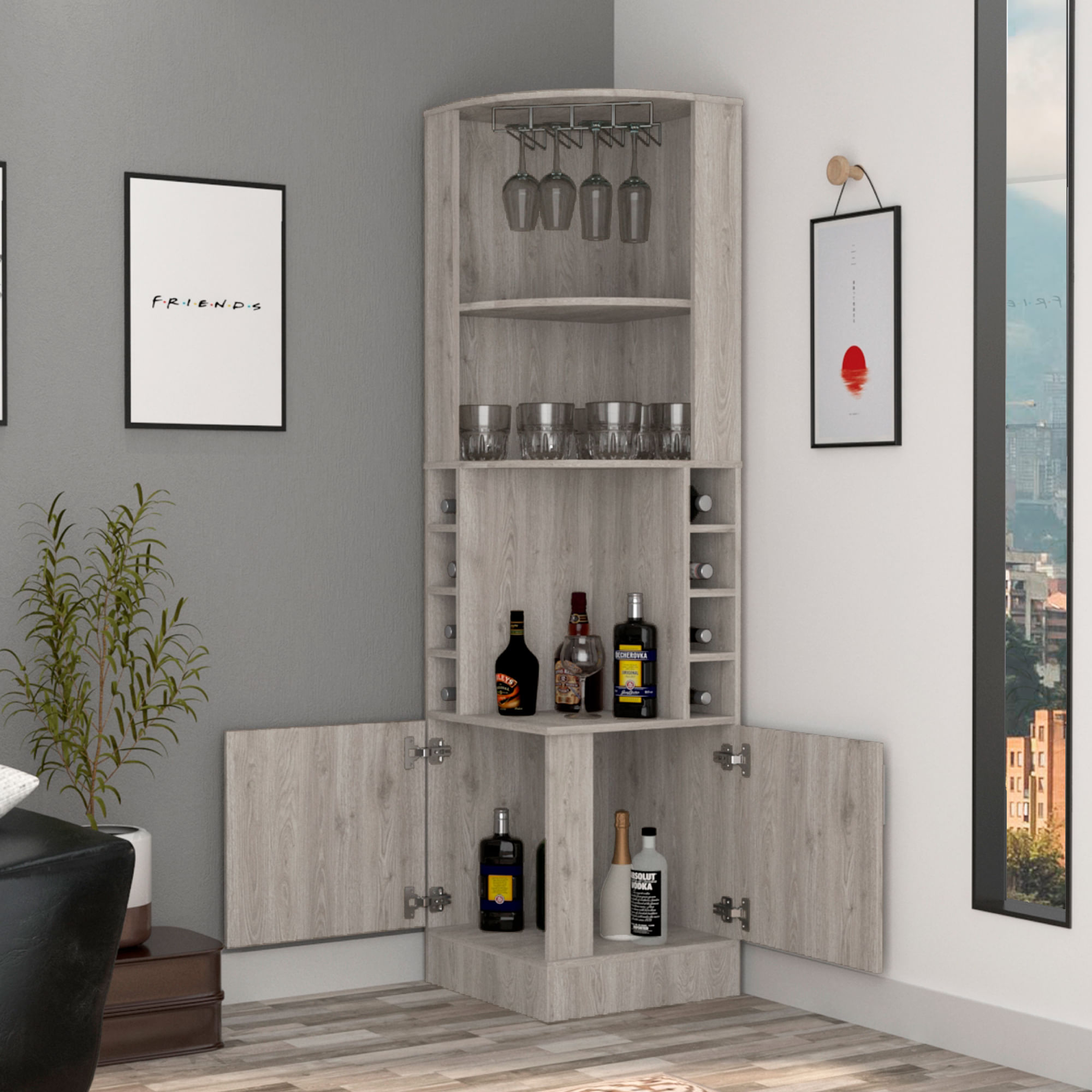 Mueble de Bar Esquinero Braz Bertolini Color Ceniza - Bertolini Colombia