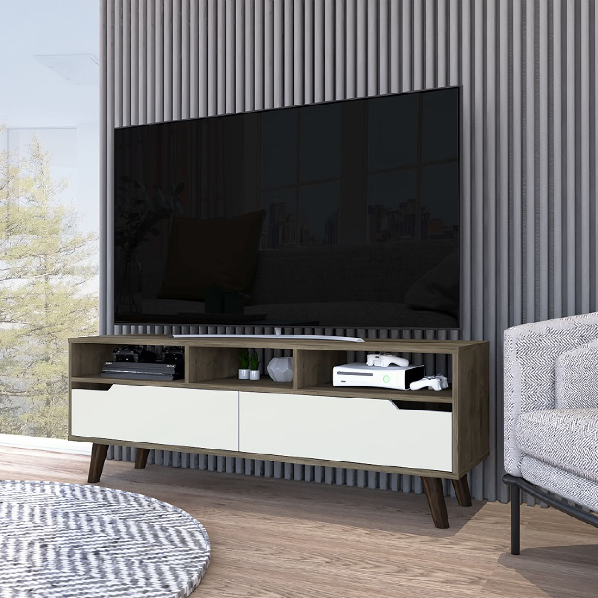 Rack de TV Soft Bertolini Color Bellota y Blanco - Bertolini Colombia