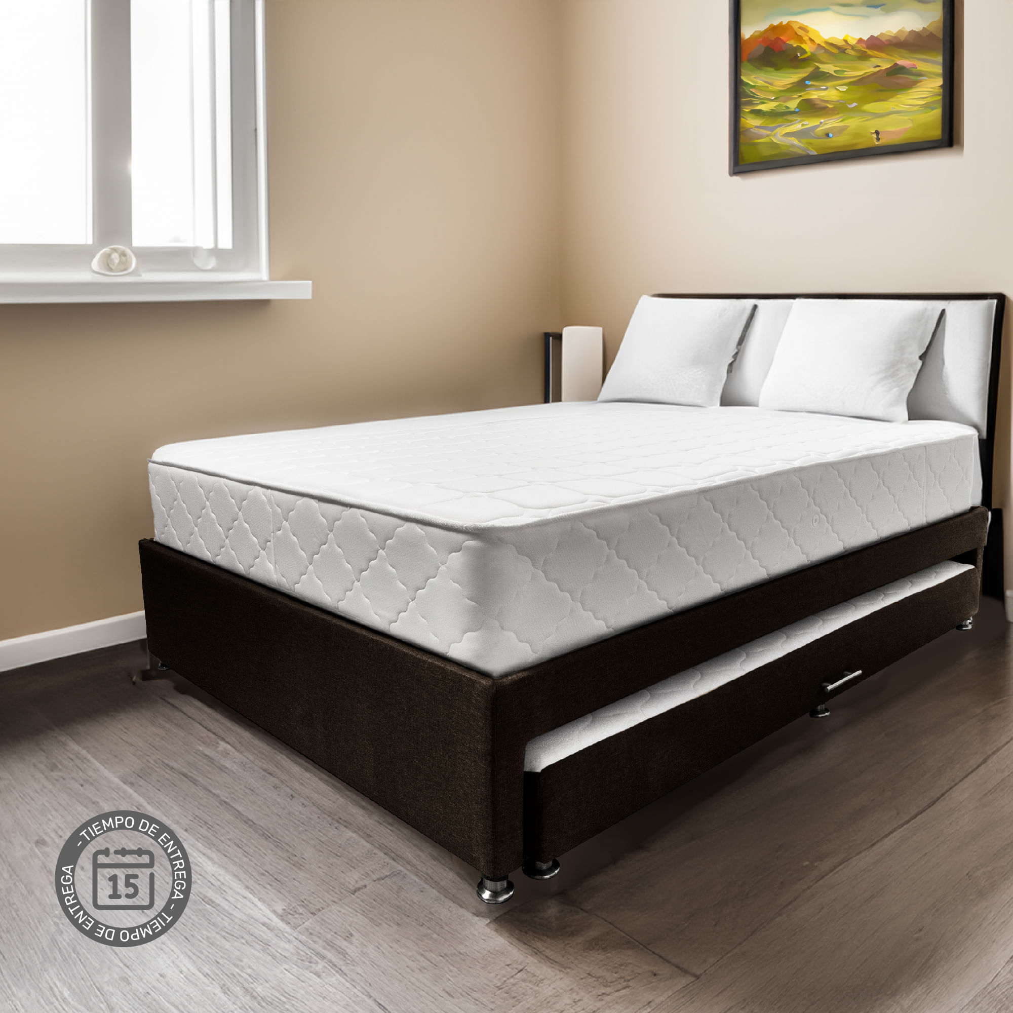 Combo Somier Nido Marron + Colchon Dreamer Plus 140 x 190 cm Dureza ...