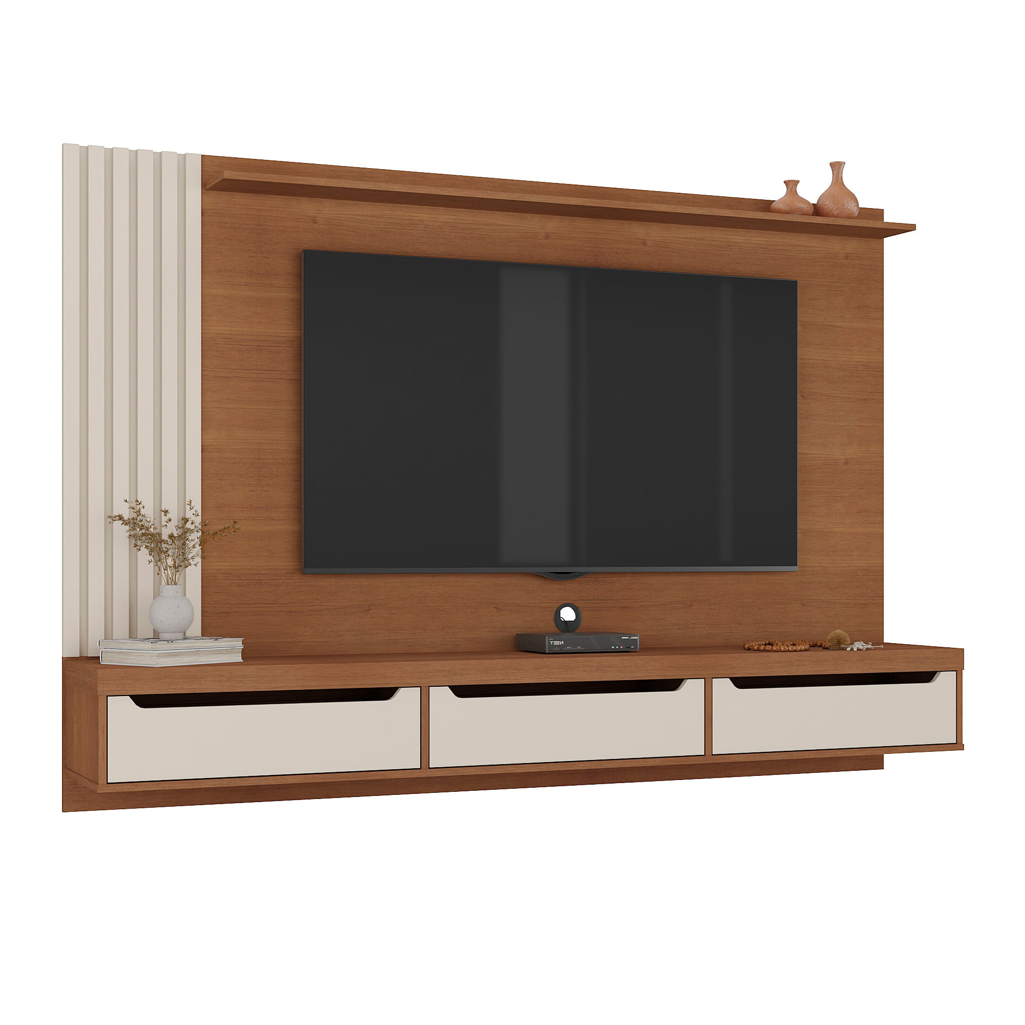 Mueble para TV 75" en MPD 200cm incluye soporte Cerezo con blanco ...